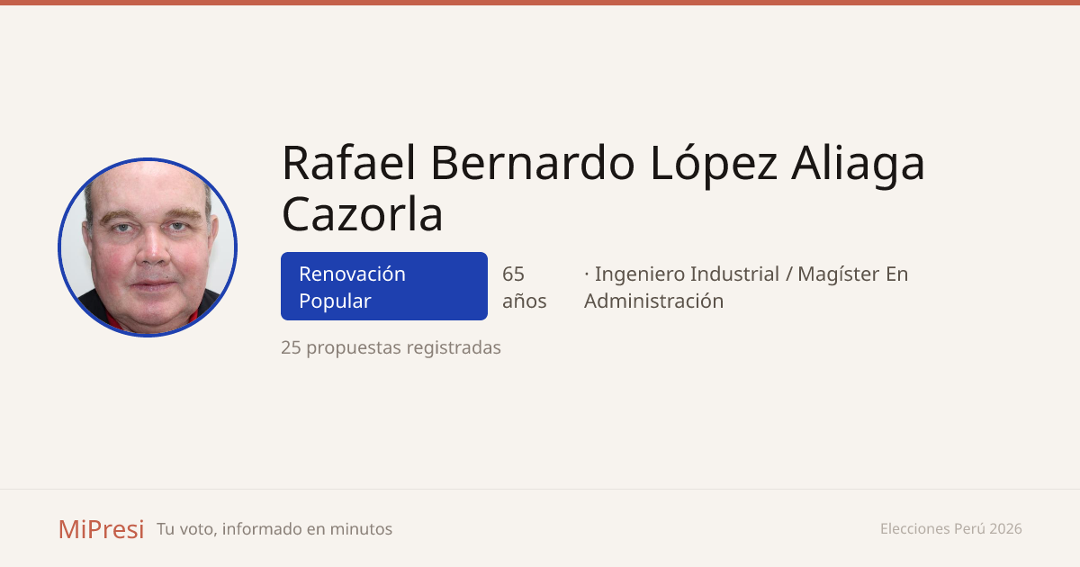 Rafael Bernardo López Aliaga Cazorla: propuestas, partido y perfil ...